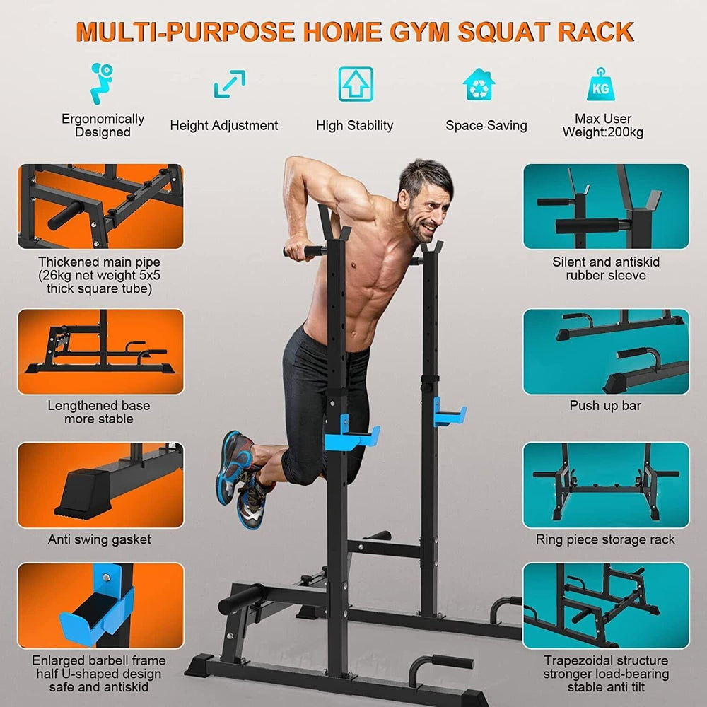 Weight Training Squat Rack - Multi-Function Height Bench Press Dip Stand